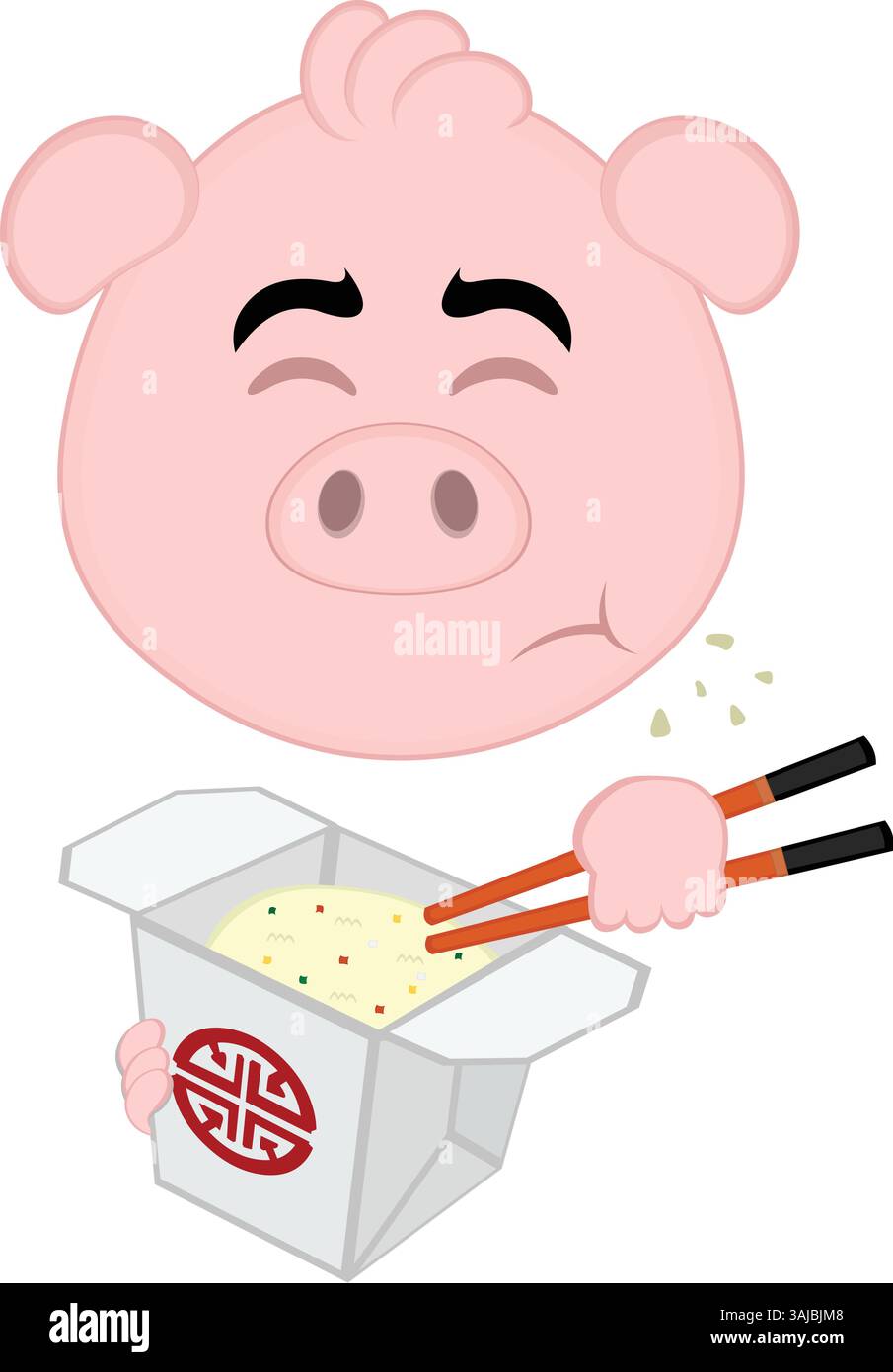 vector illustration emoji character face pig cartoon, eating chinese ...