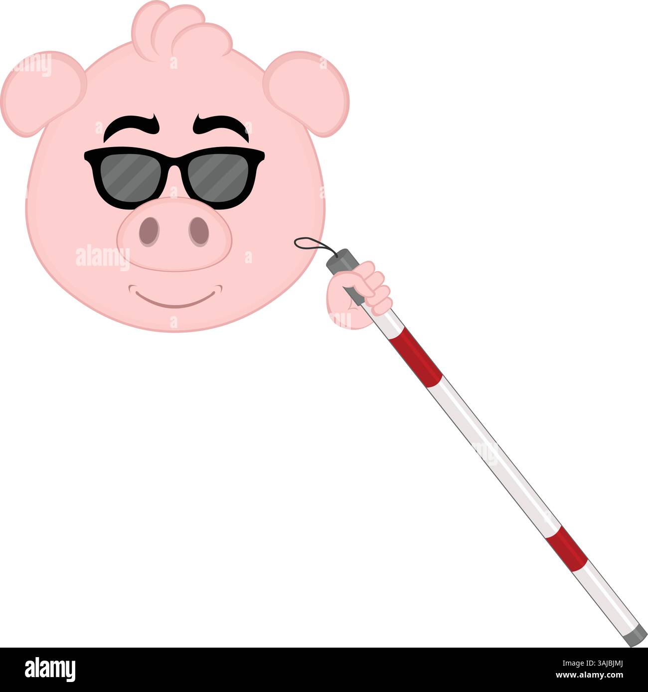 vector illustration emoji character face pig cartoon, blind man with a cane in his hand and ...