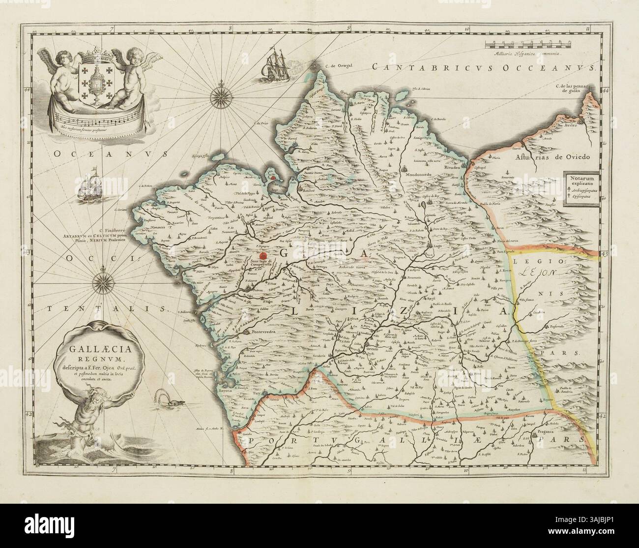 The 1636 map 'Gallaecia Regnum' by Henricus Hondius features the ...