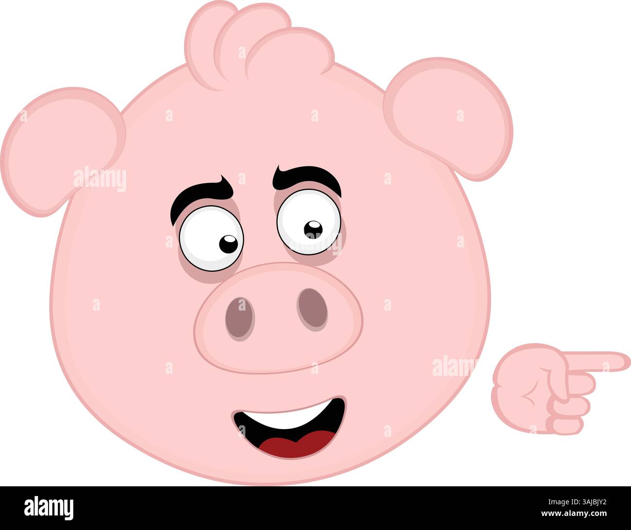 vector illustration emoji character face pig cartoon, with the index finger of the hand pointing ...