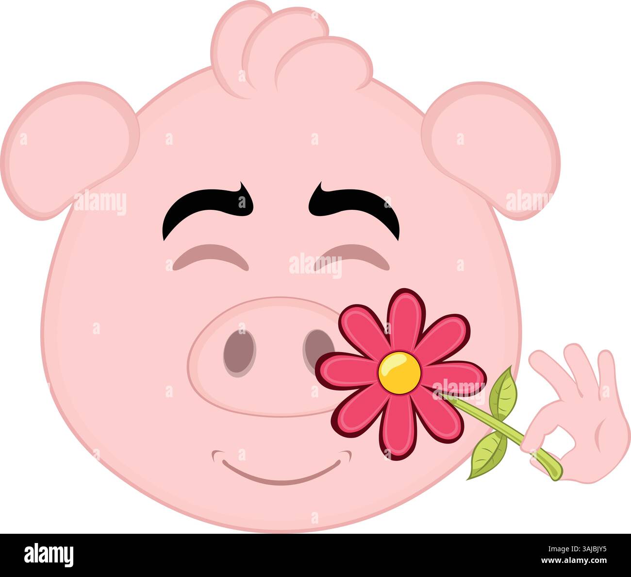 vector illustration emoji character face pig cartoon, smelling a flower Stock Vector Image & Art ...
