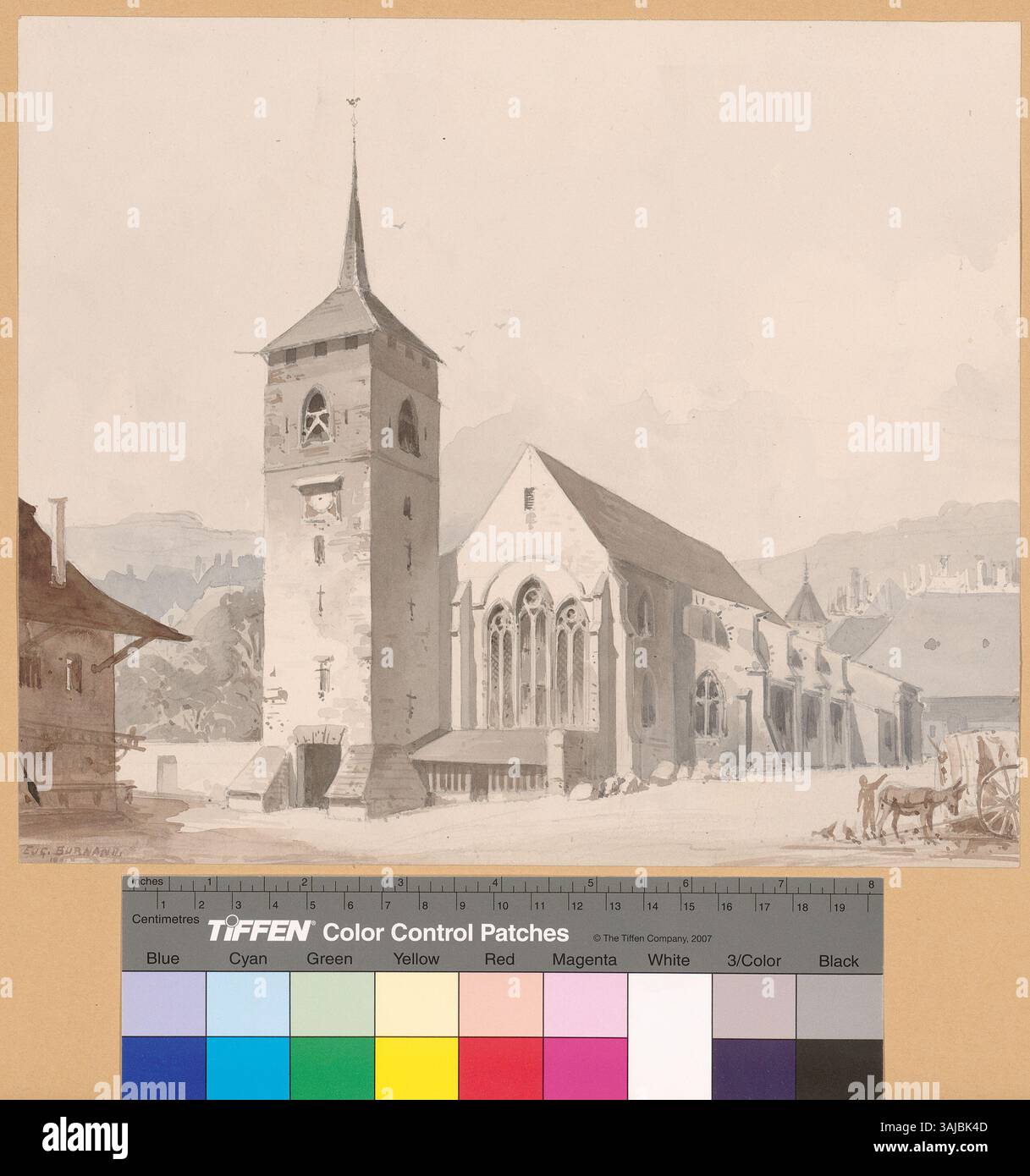 This photograph shows the exterior view of the parish church in Moudon ...