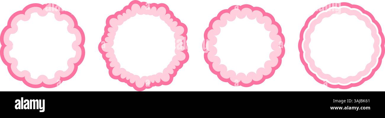 Cute frill pattern frame set. Pink scalloped circle border collection ...