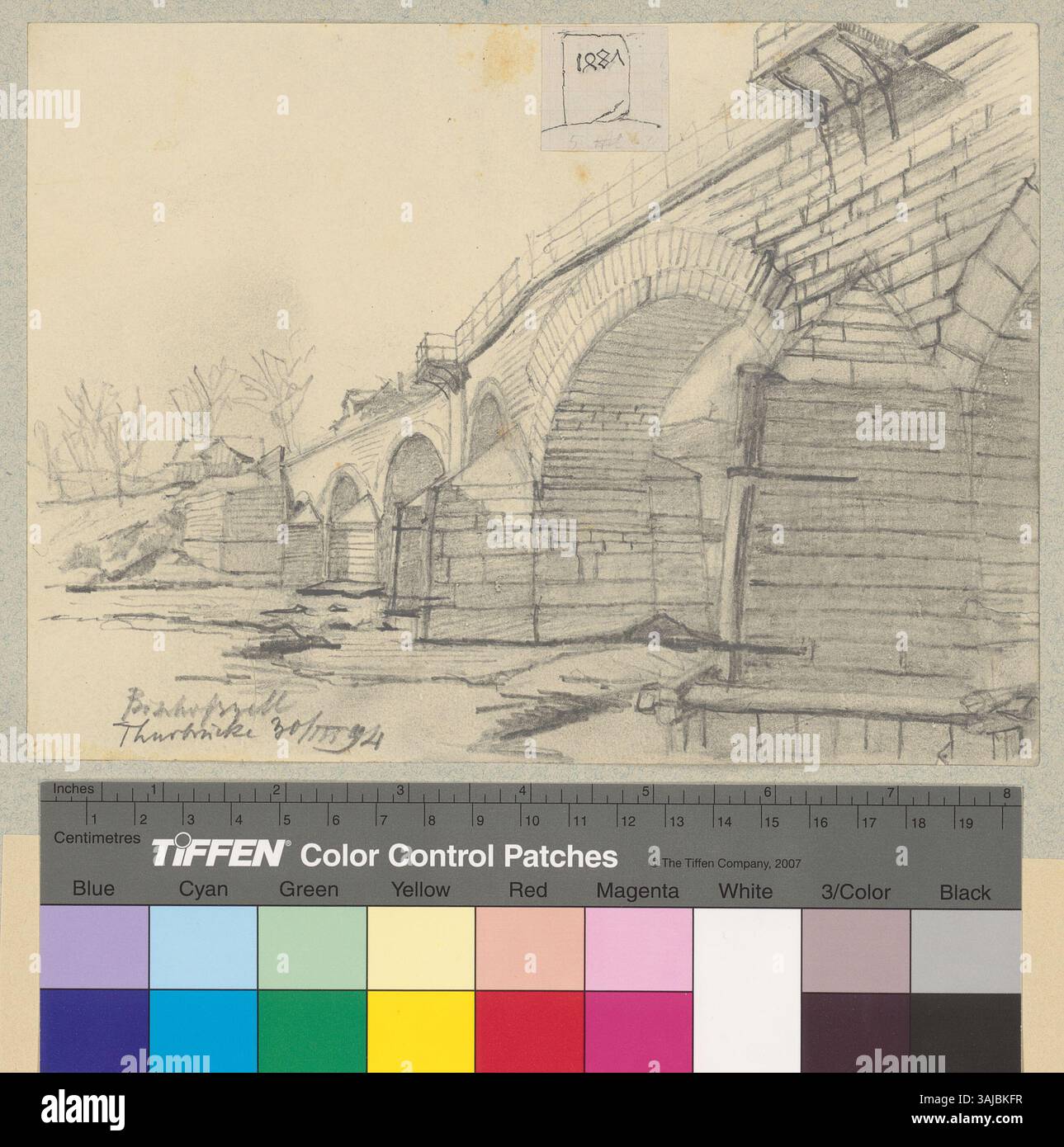 This artwork shows the Thur Bridge in Bischofszell with pedestrian ...