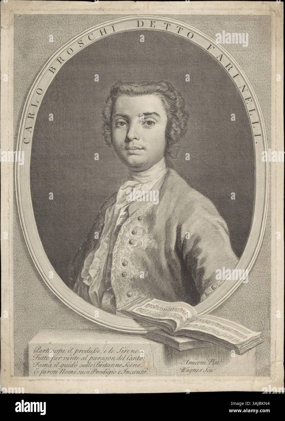 This engraving by Joseph Wagner from 1735 depicts Carlo Broschi, known ...