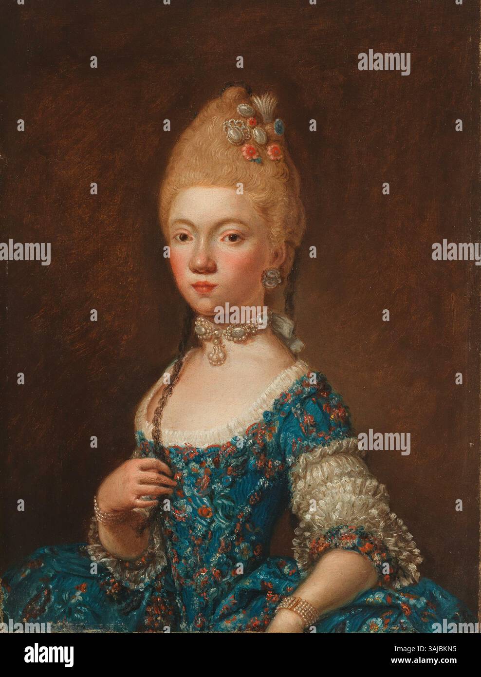 Half-length portrait of a young lady in a blue dress, Austrian School ...