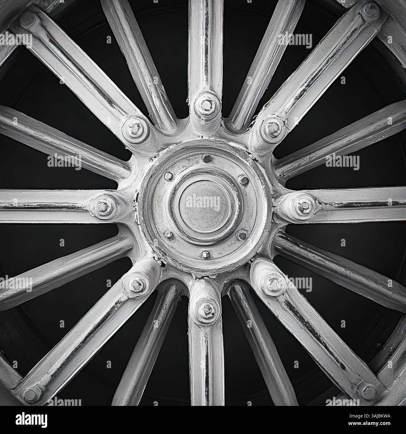 This close-up image showcases a vintage car wheel featuring intricate ...