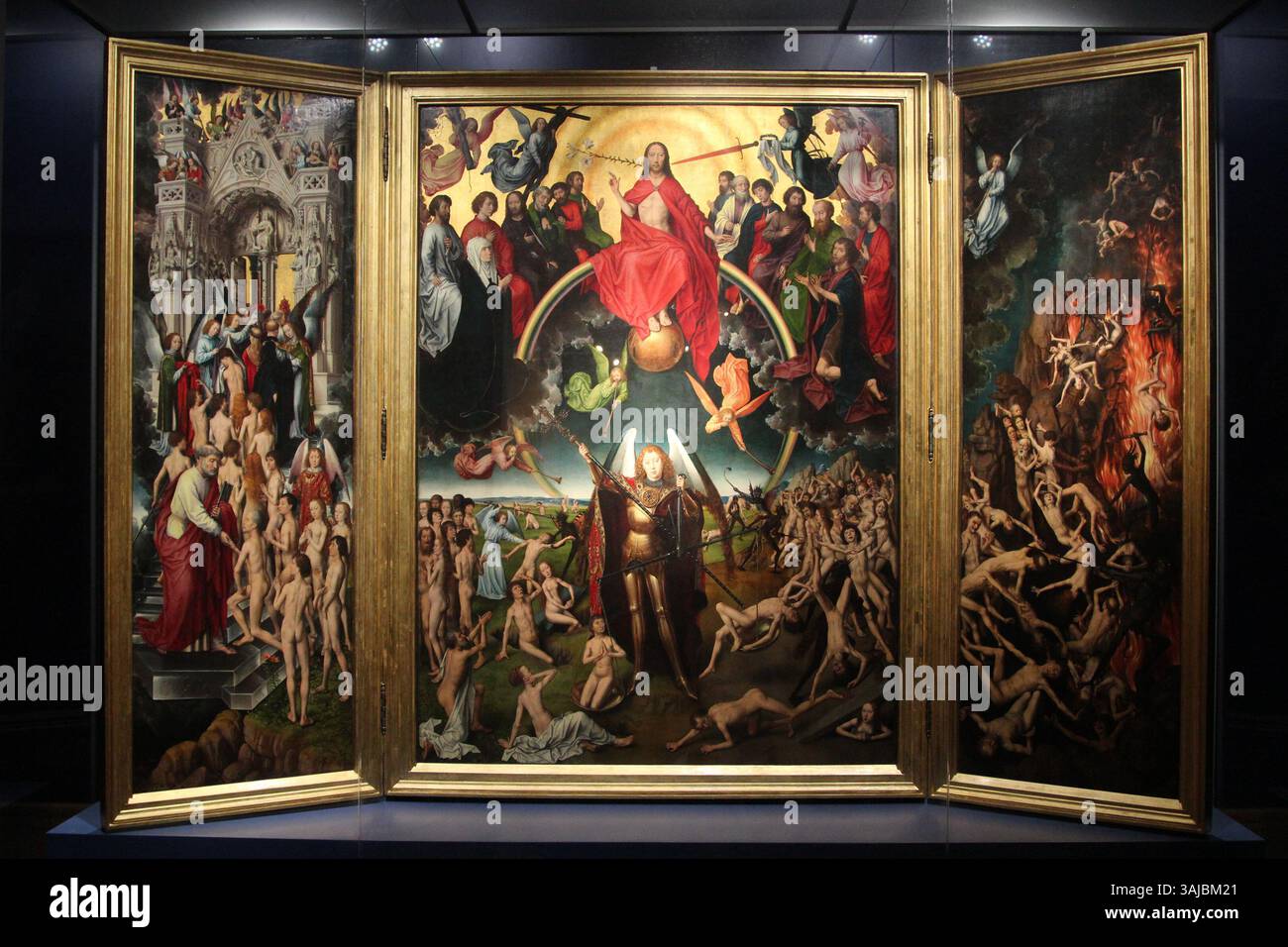Hans Memling's 'The Last Judgment,' created around 1433-1494, is a detailed altarpiece depicting ...