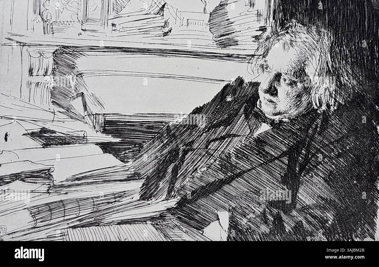 Etching by Anders Zorn of Ernest Renan, the French philosopher and ...