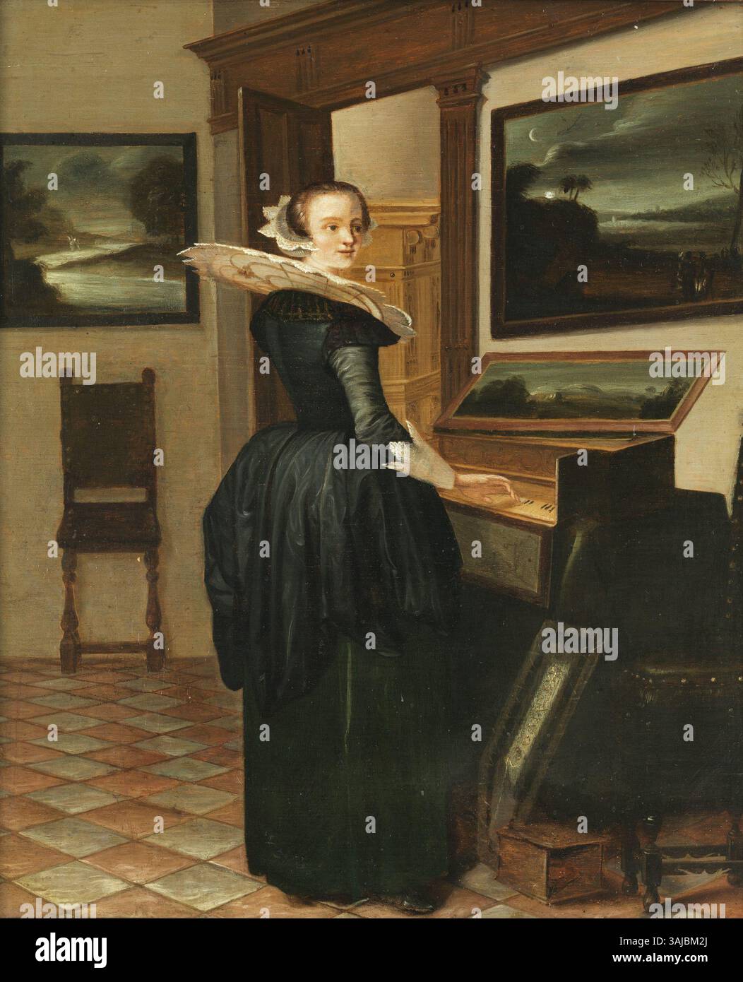 Attributed to the circle of Pieter Codde, *Woman with Spinet* depicts ...