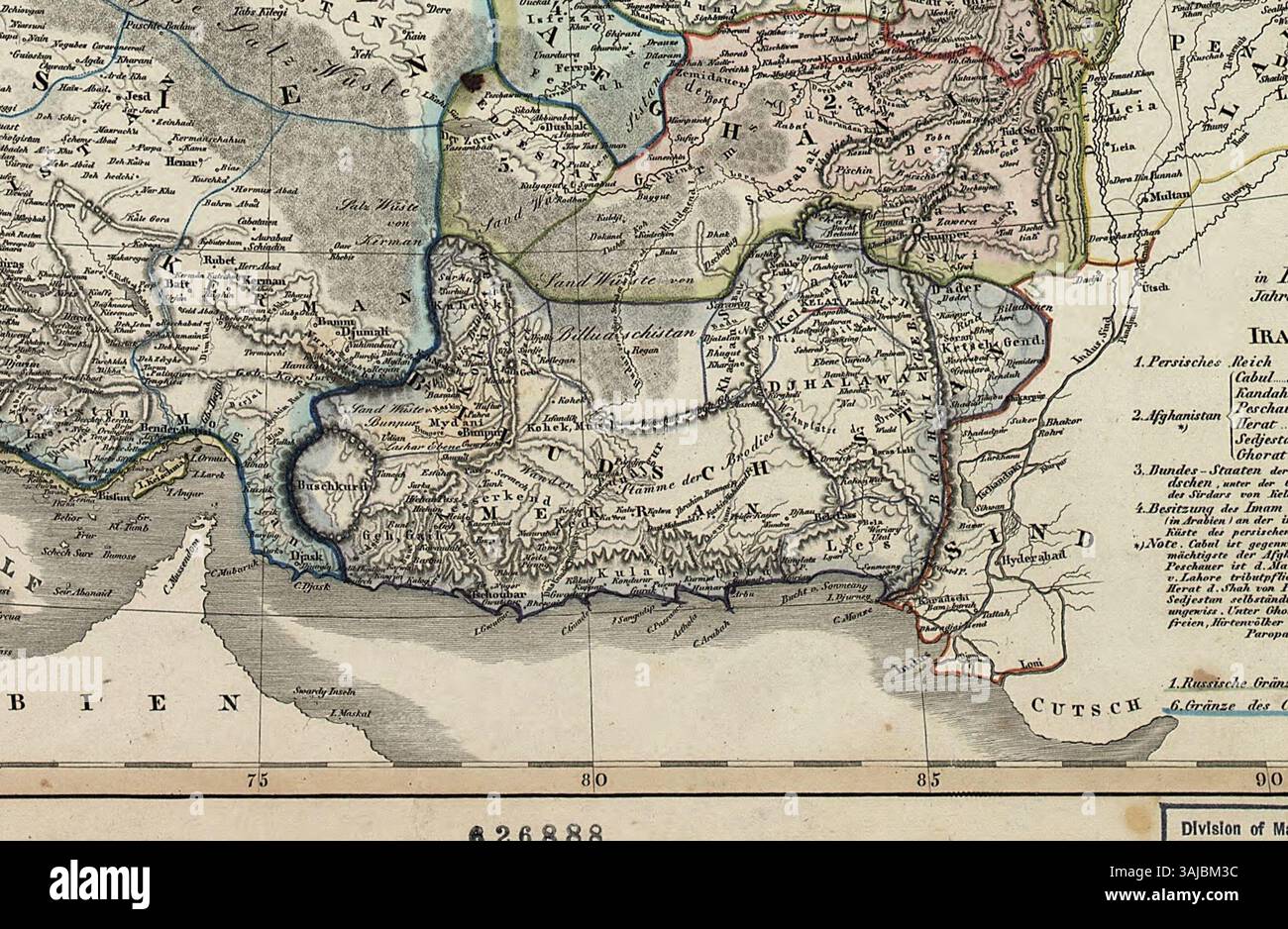 The 1835 map of Balochistan, created by Heinrich Karl Wilhelm Berghaus ...