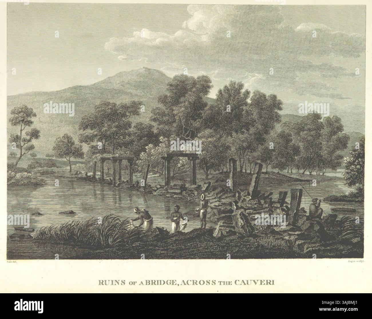 This 1809 drawing by William Angus depicts the ruins of a bridge across ...