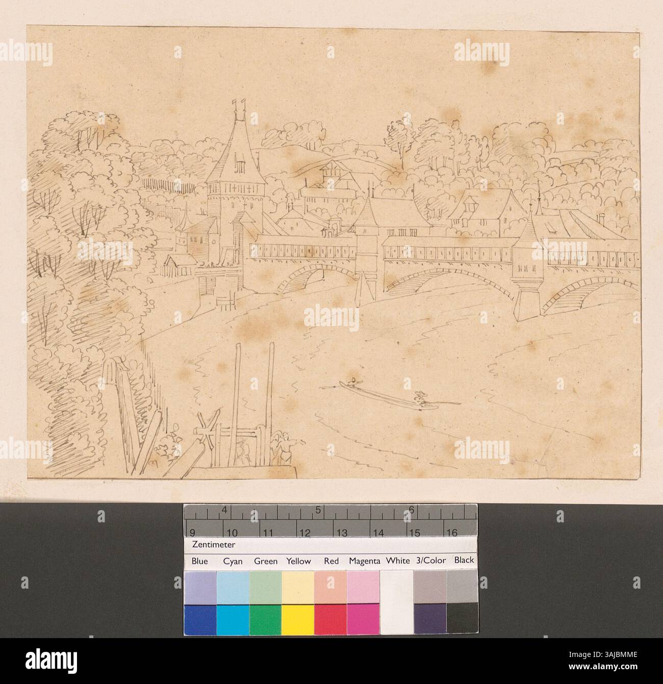 A late 19th-century drawing by Johann Rudolf Rahn of the city of Bern ...