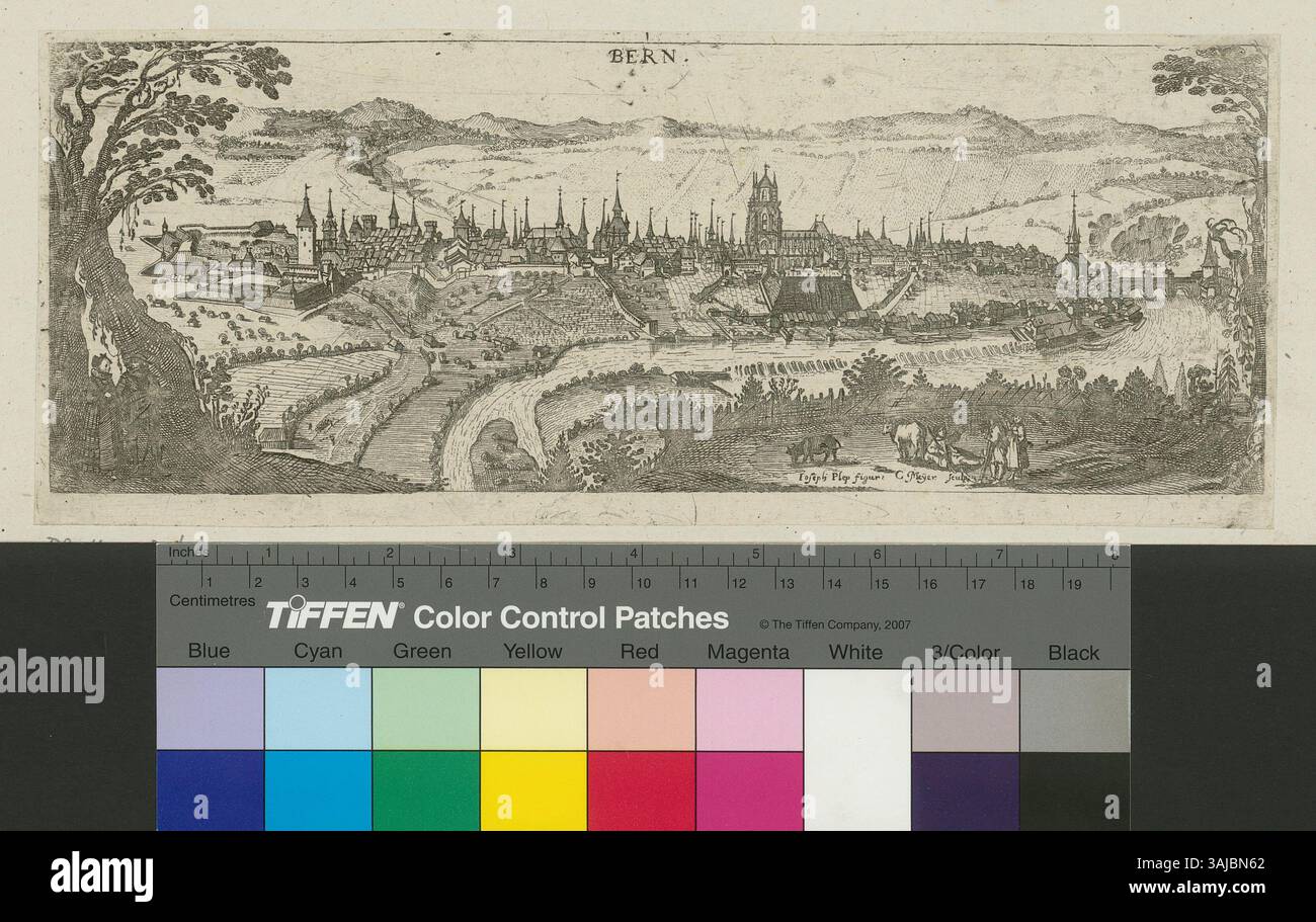 This 17th-century etching depicts a view of Bern, created between 1638 ...