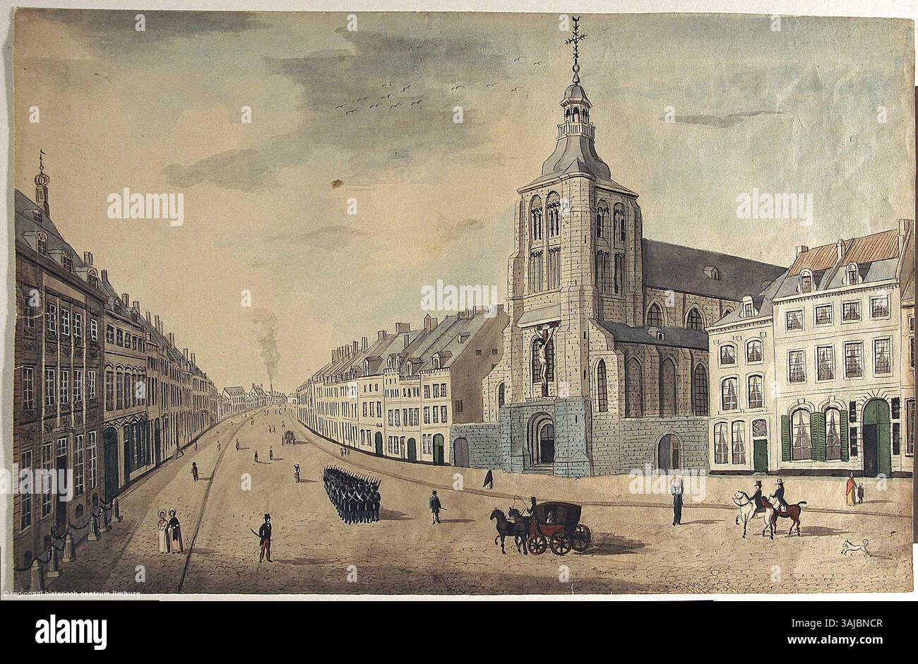 Philippe van Gulpen's 1848 drawing of the Boschstraat in Maastricht ...