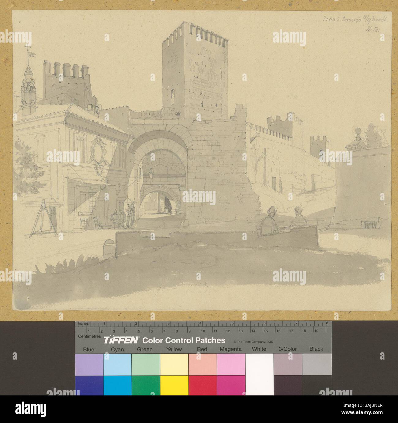 This 1866 drawing by Johann Rudolf Rahn shows the Porta S. Lorenzo, an ...