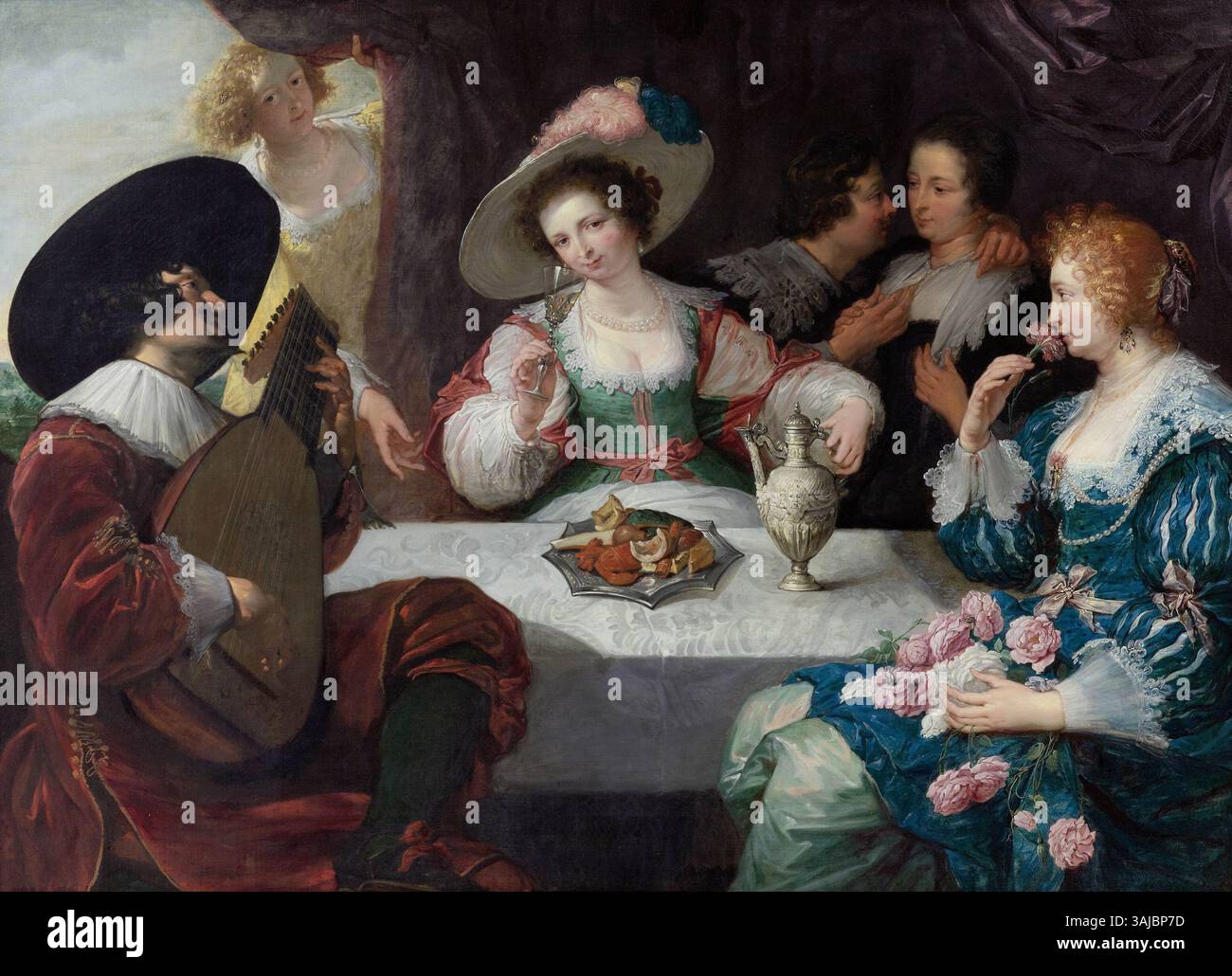 This circa 1640 allegorical painting by Jan Cossiers depicts an elegant ...