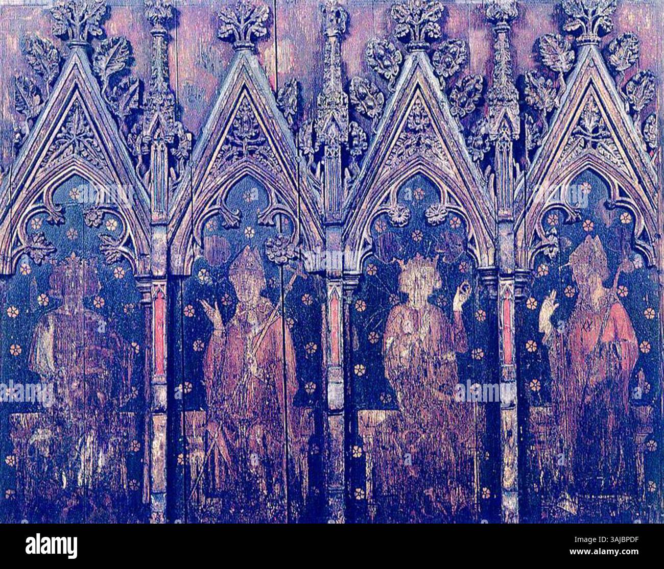 This painted screen features Saint Edmund, Saint Thomas Beckett, Saint ...