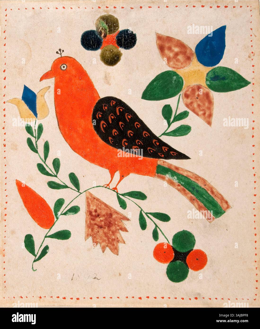 This 1882 painting, titled 'Bird Facing Left on Flowering Twig,' is an ...