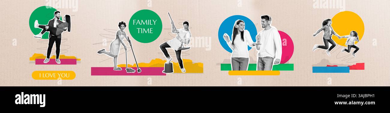 Creative collage showcasing family moments and dynamics with modern ...