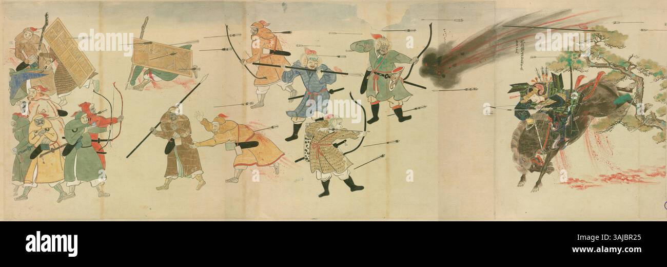 A 1293 reproduction of 'Mko Shrai Ekotoba,' featuring Takezaki Suenaga ...