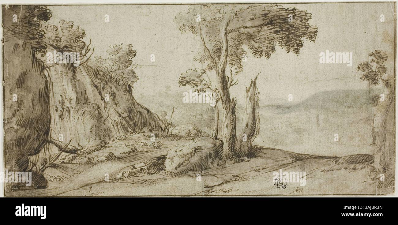 Lodewijk de Vadder’s 17th-century work, Rocks and Trees on Edge of Hill ...