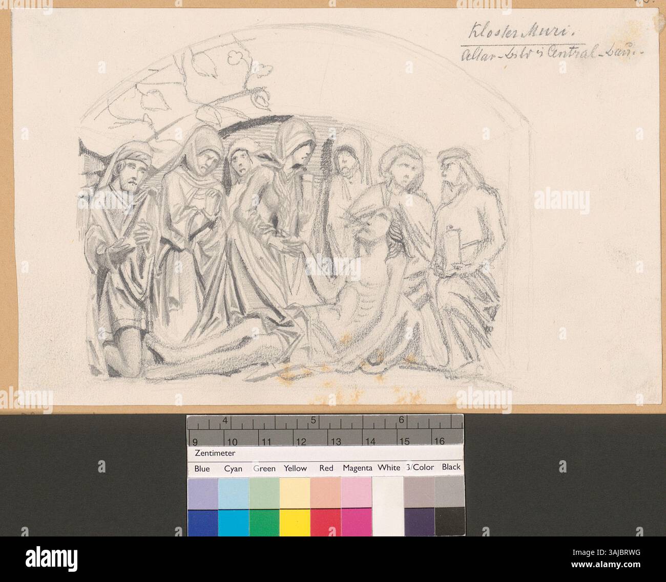 This drawing by Johann Rudolf Rahn depicts a wooden relief of the ...
