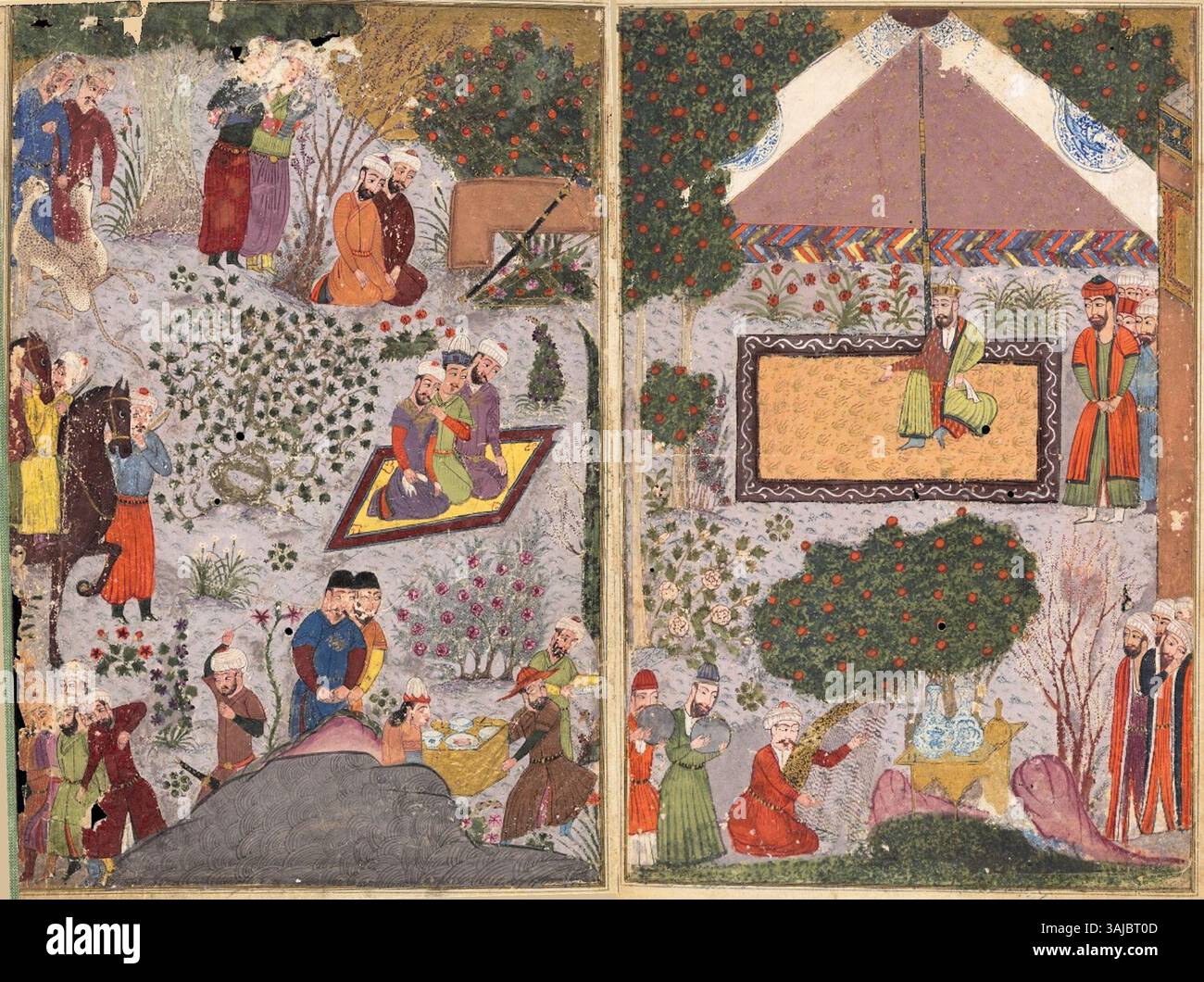 A frontispiece from the Shahnama illustrating a ruler holding court ...