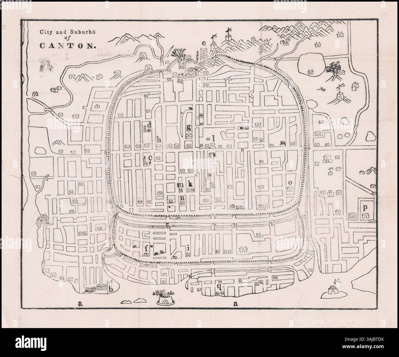 A missionary map from 1834 of Guangzhou, depicting the city and its ...