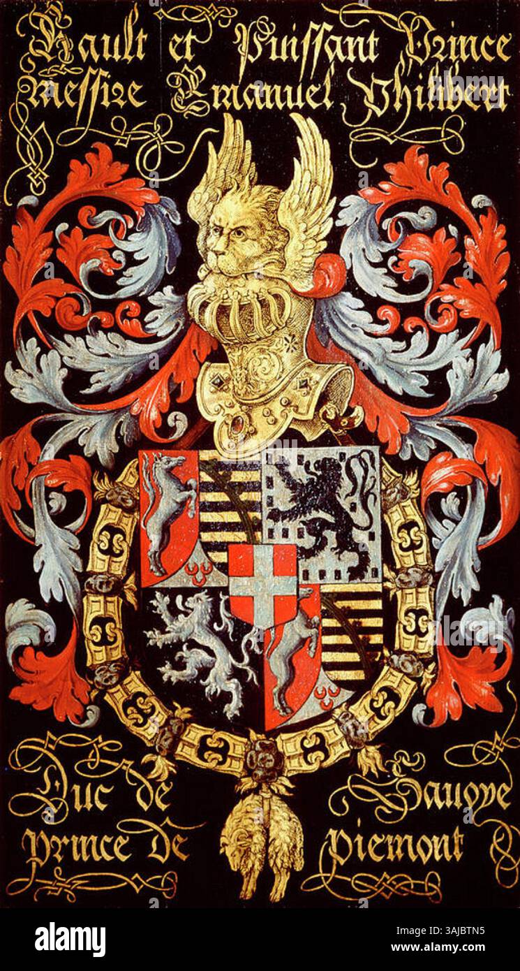 This 16th-century emblem represents the coat of arms of Duke Emanuele ...