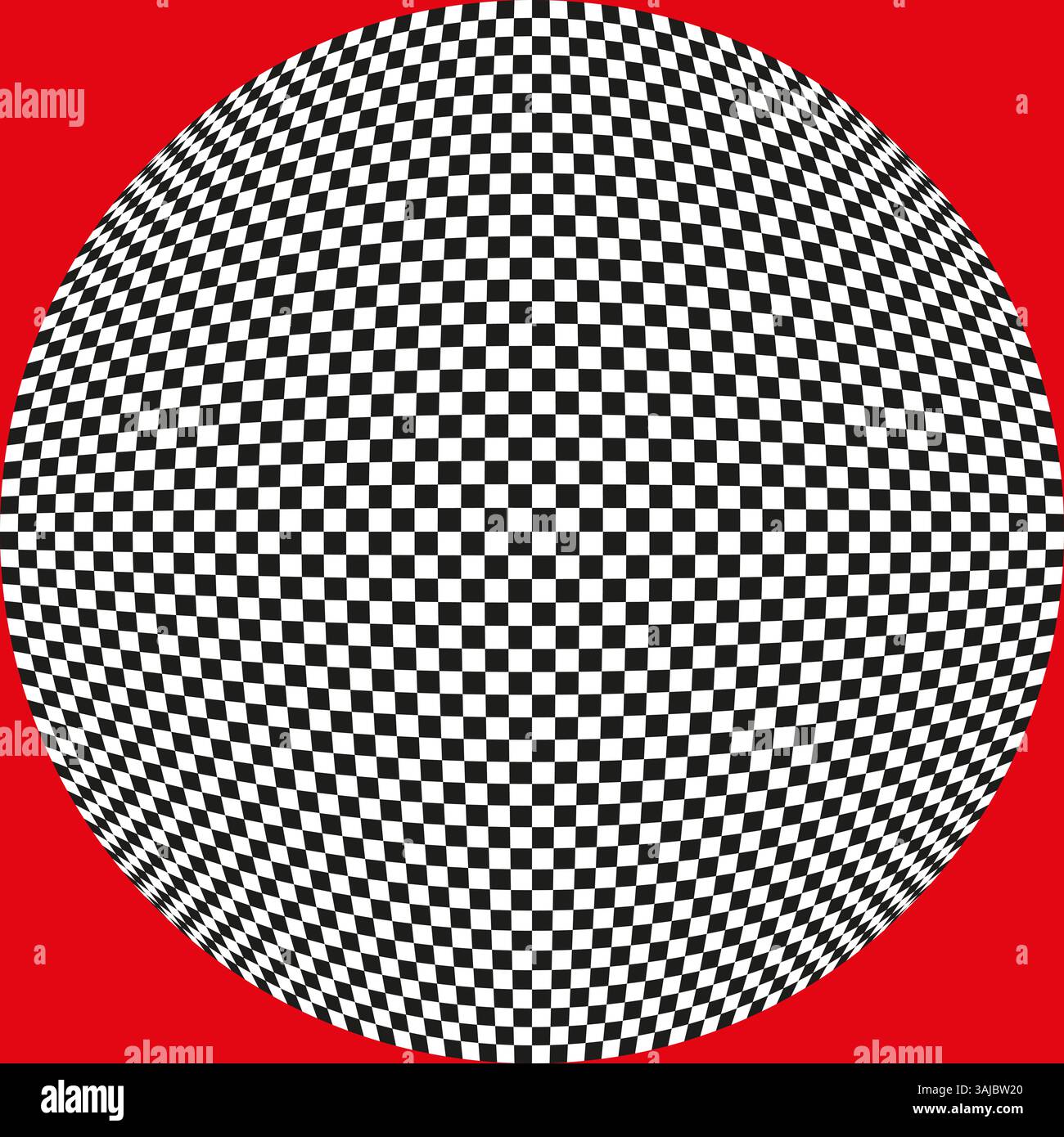 Curved checker sphere. Optical illusion background. Black red contrast ...
