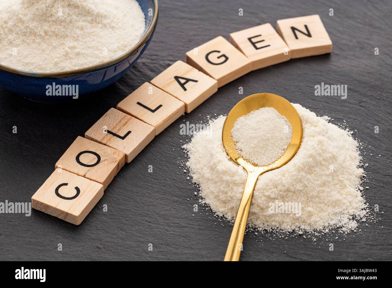 Organic gelatin powder also called hydrolyzed collagen Stock Photo - Alamy