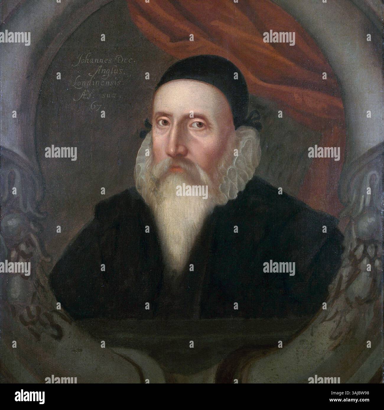 Portrait of John Dee, painted circa 1594. The oil painting is housed at ...
