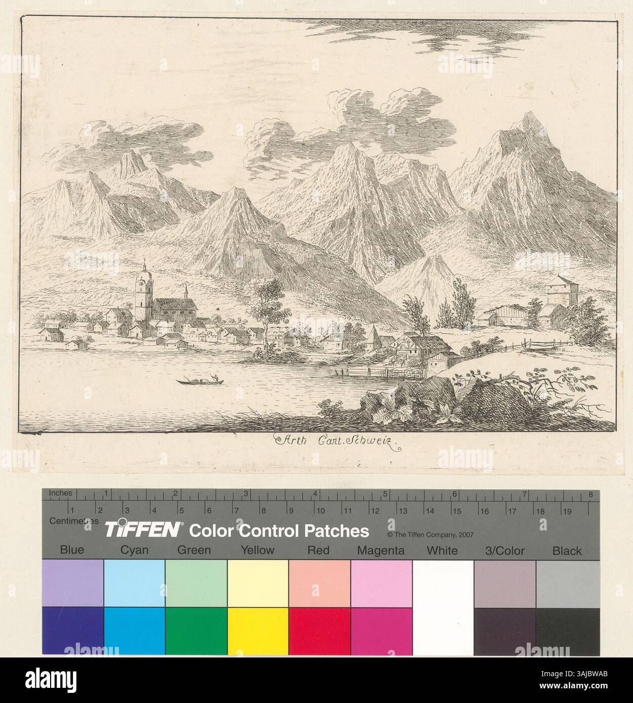 This 1757 print by Daniel Düringer depicts Arth, a village in the ...