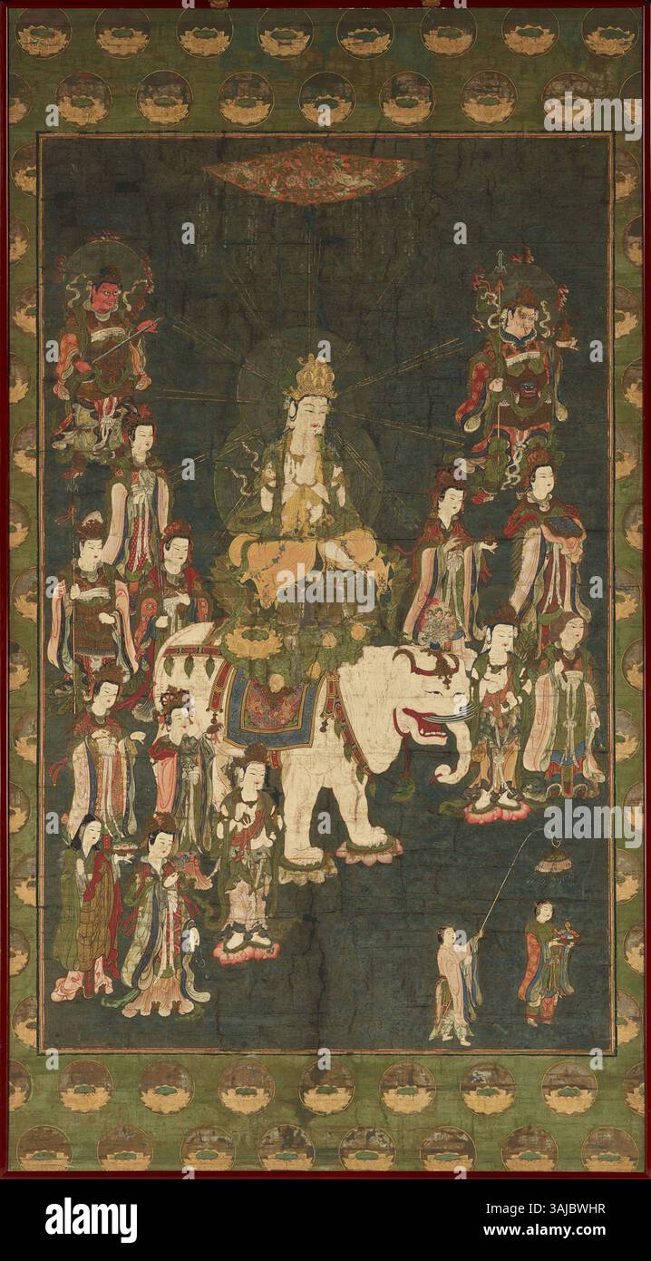 14th-century Japanese painting depicting Fugen (Samantabhadra) with the Ten Rasetsunyo (Rkass ...