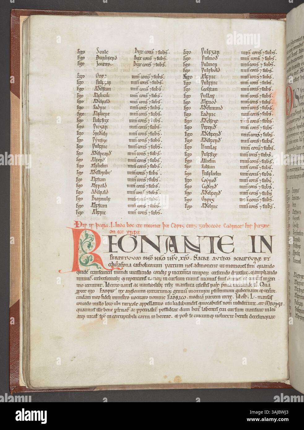 A page from the Codex Wintoniensis, St Swithun Cartulary, illuminated ...