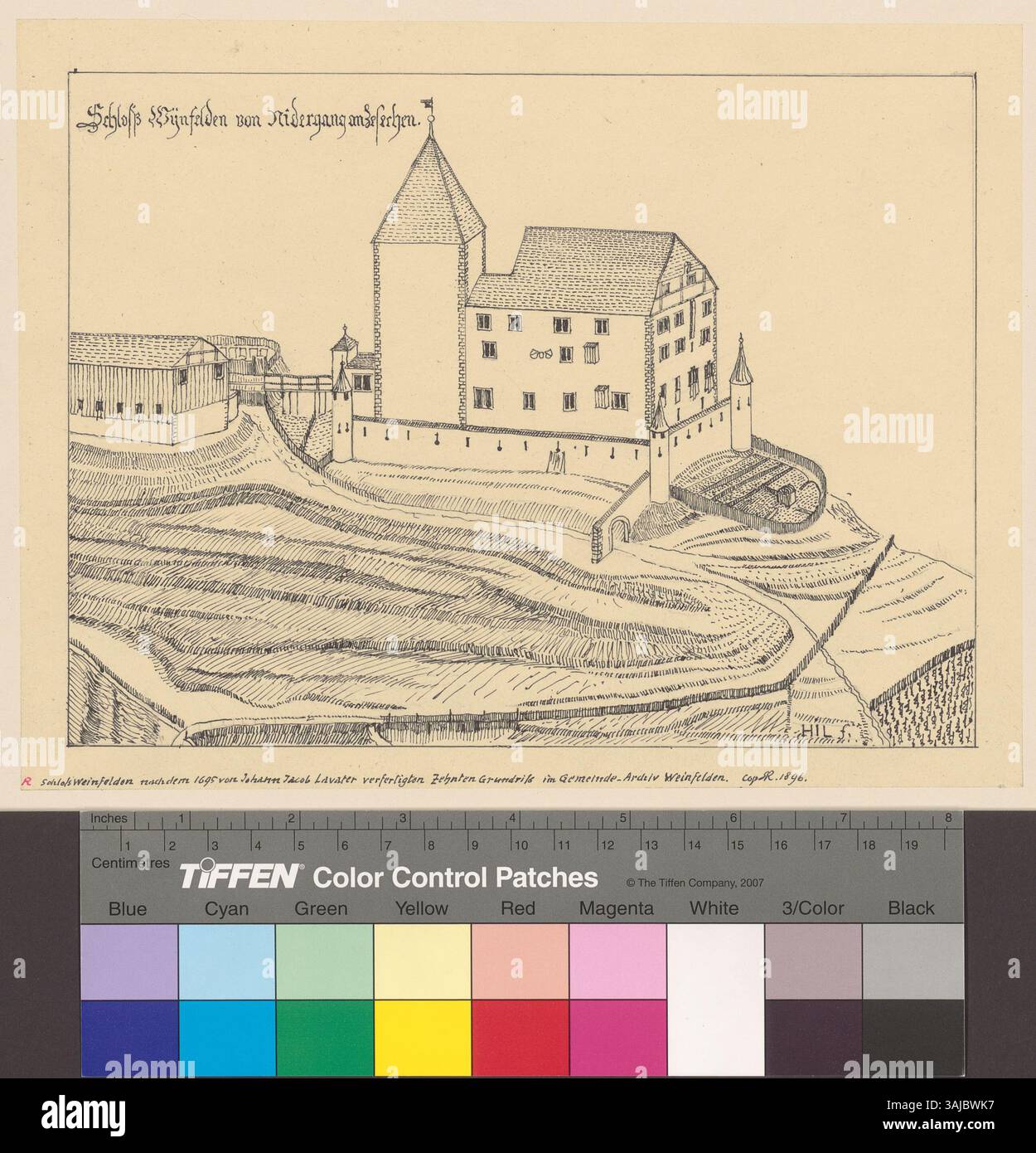 This is an exterior view of Weinfelden Castle, created based on the ...