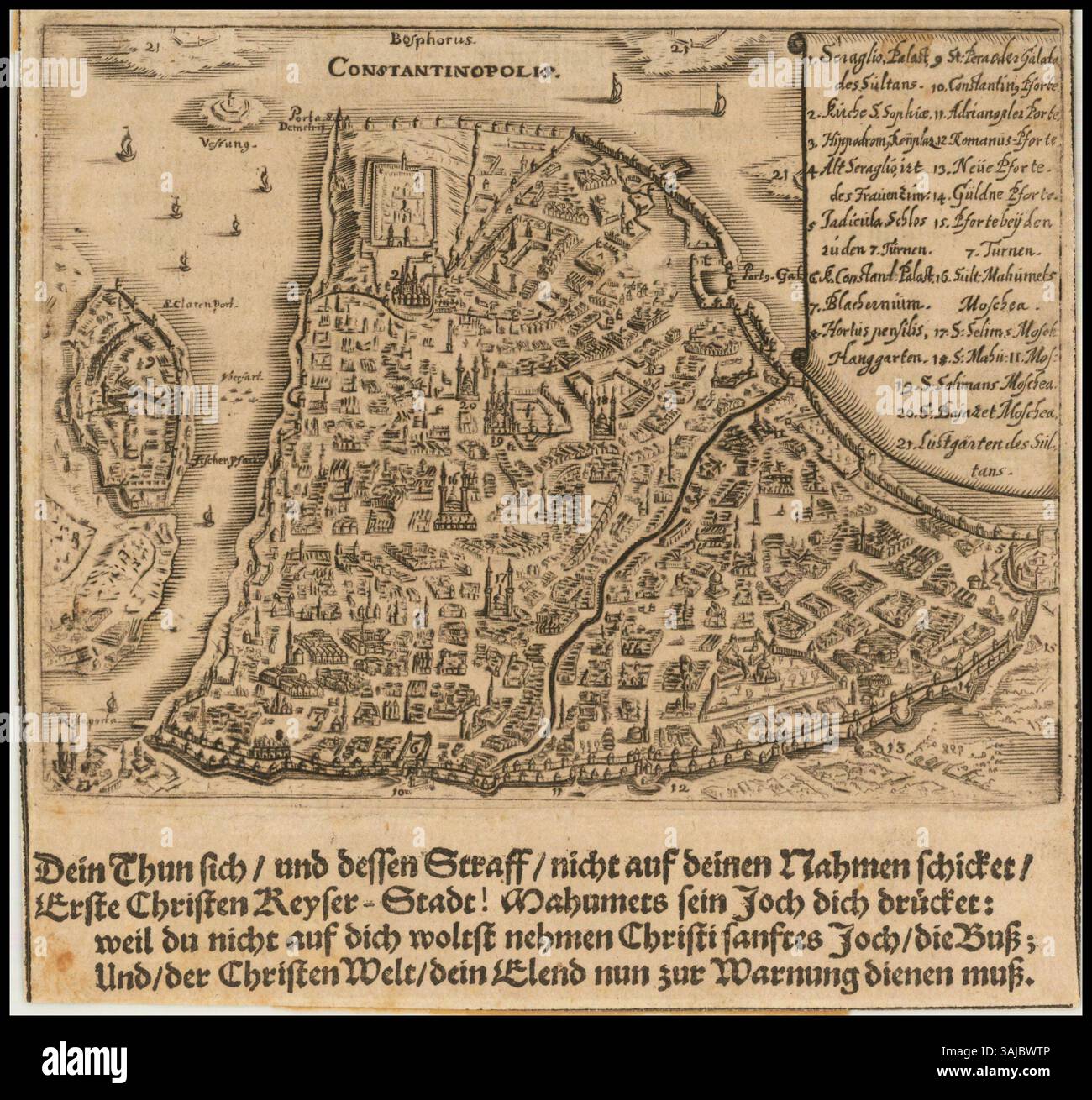 A map of Constantinople created in 1668 by Sigmund von Birken ...