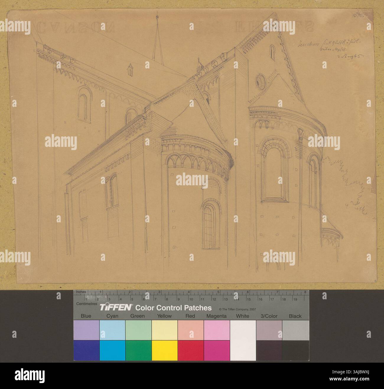 This drawing depicts the southern transept and the southern side-apse ...