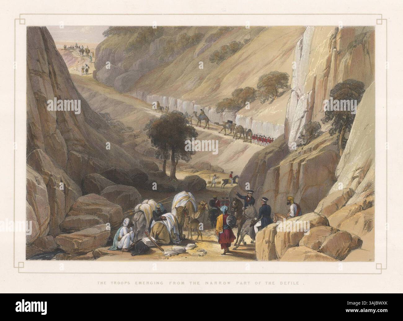 Lithograph showing troops emerging from the narrow Koojak Pass defile ...