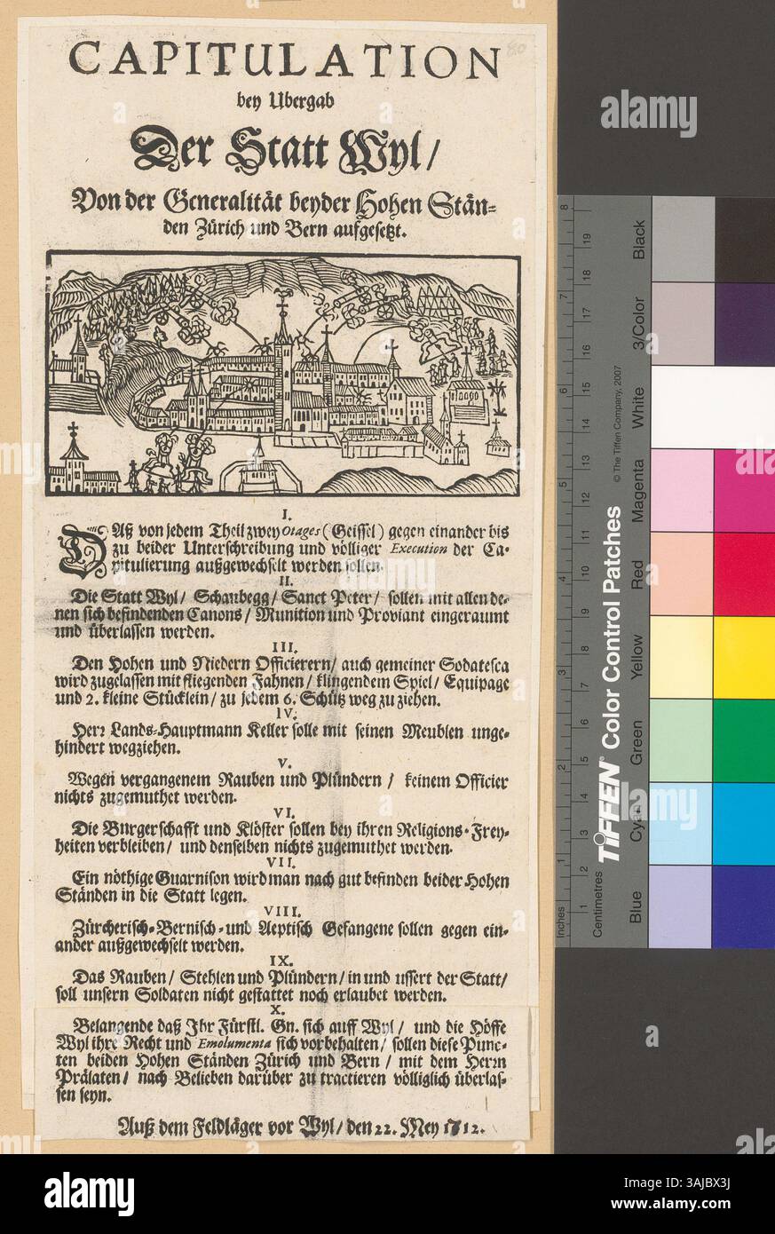 This 1712 woodcut depicts the capitulation of the city of Wil during ...