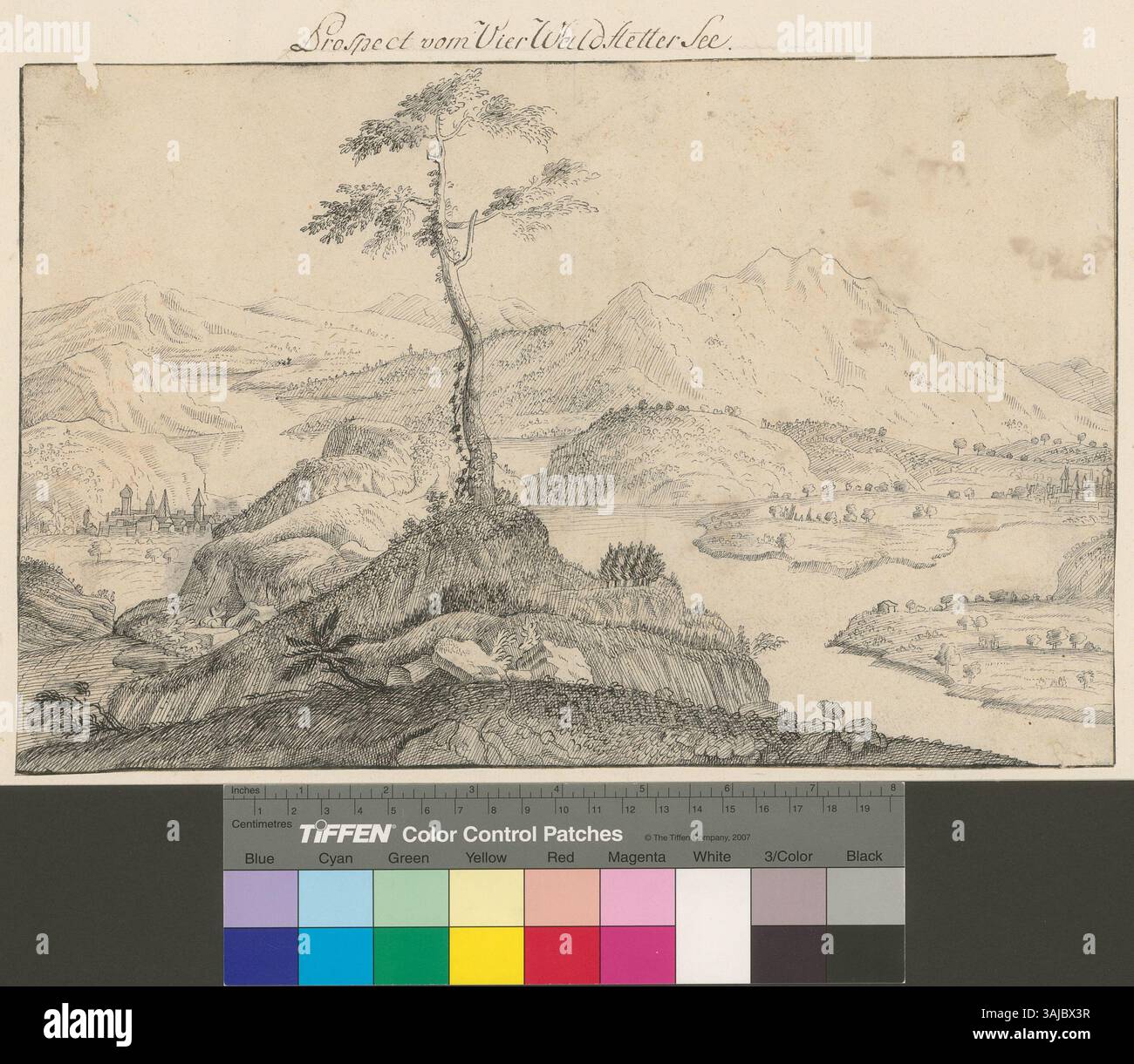 This black ink drawing from between 1700 and 1750 depicts the view of ...