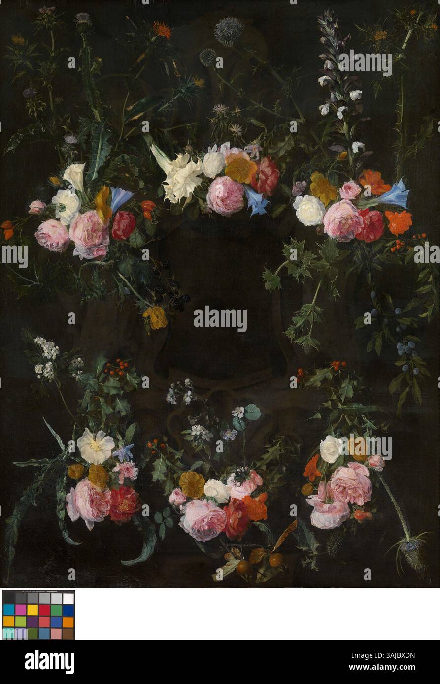 Daniel Seghers’ 1650 painting 'Bloemenkrans' features a sculpted ...