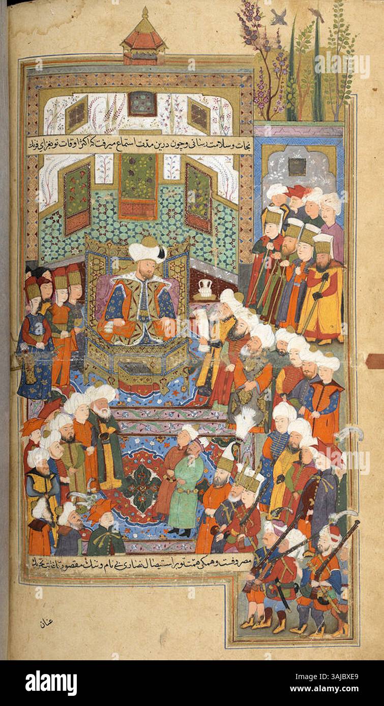 This illumination from a 1599 manuscript shows Timur’s envoy meeting ...