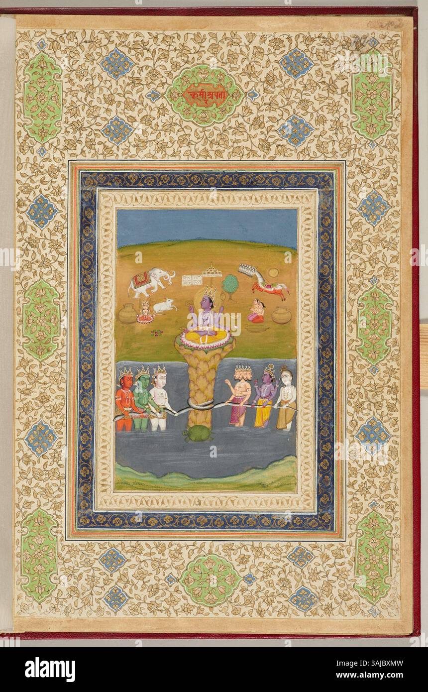 This painting, created by a Mughal artist around 1790, depicts Kurma, the second incarnation of ...
