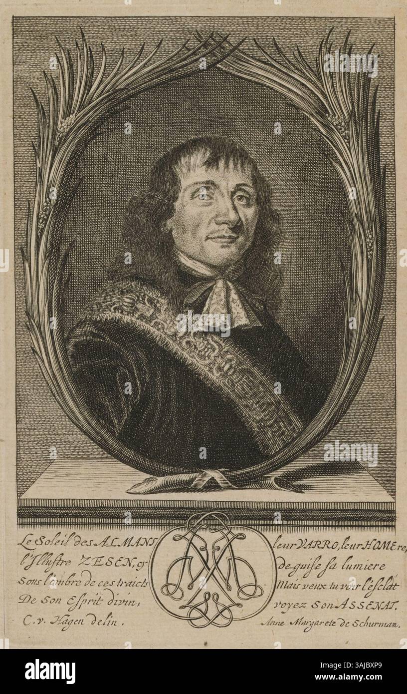 Copper engraving portrait of Philip von Zesen, by Anna Maria Schurman ...