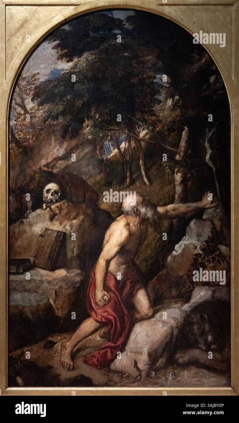 This 1550s oil painting by Titian portrays St. Jerome in a moment of ...