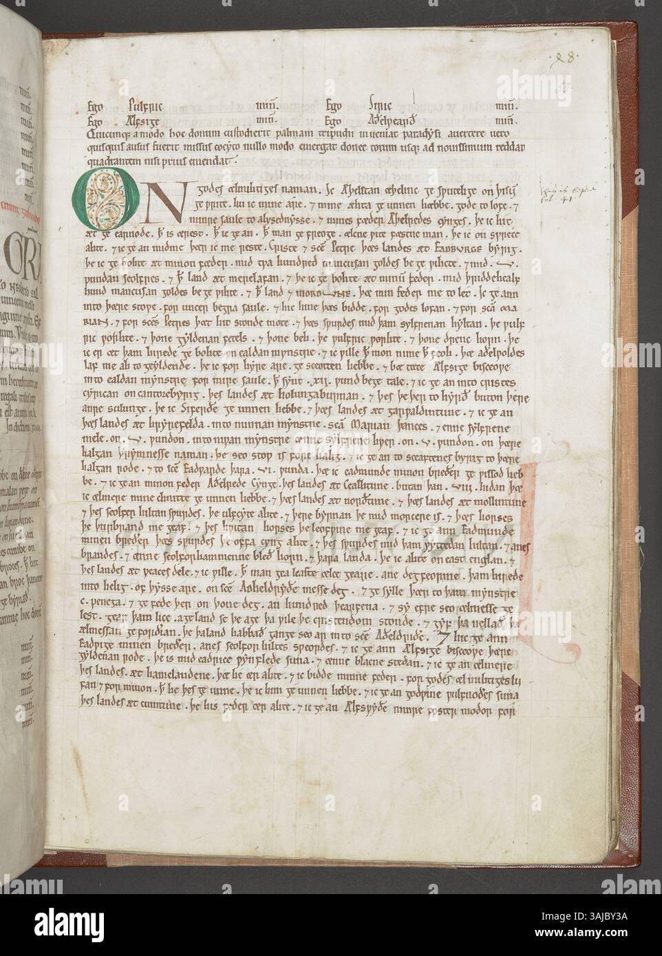 A folio from the Codex Wintoniensis, St Swithun Cartulary, dating ...