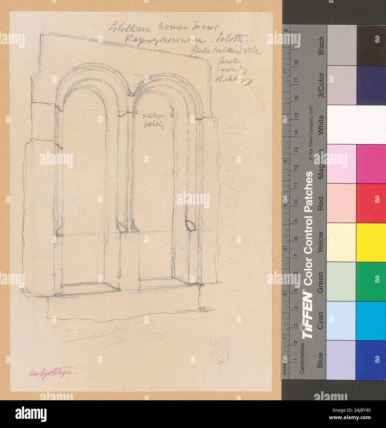 The image shows the window frame in the cloister of the Capuchin ...