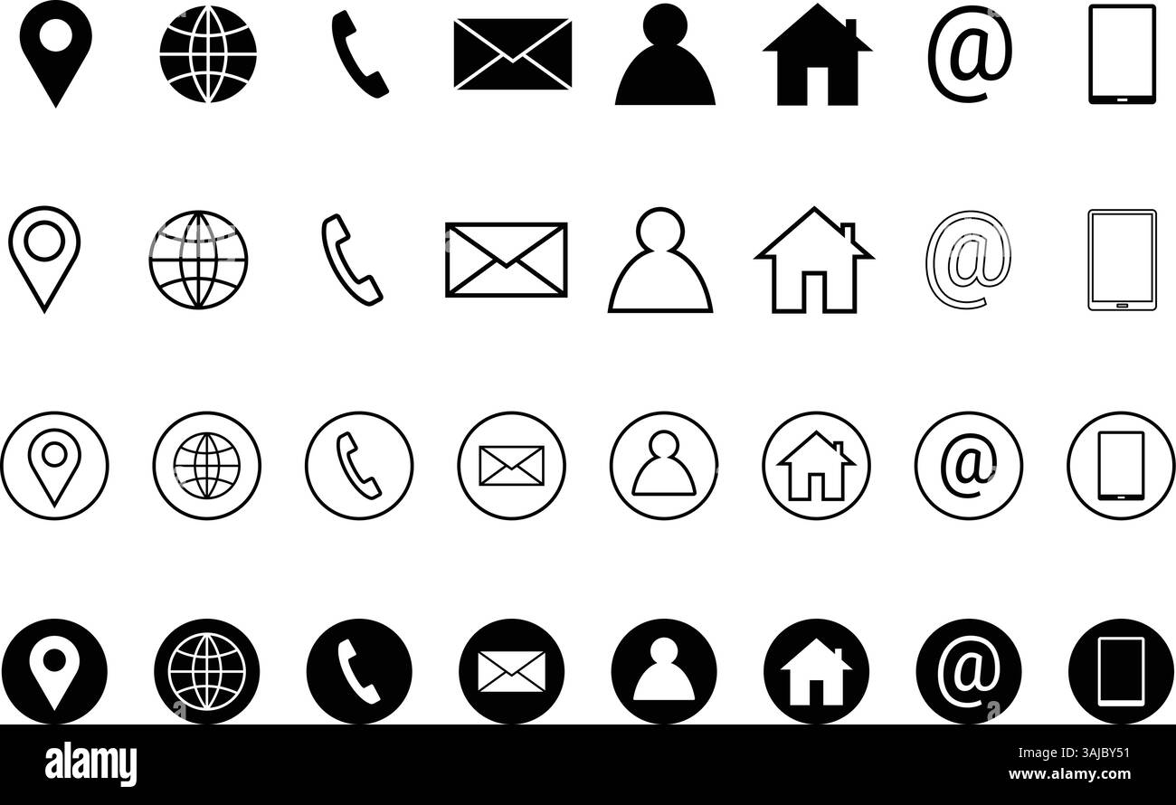 Minimalist Flat Stroke Circular Web Icon Set- Location, Phone, Email ...